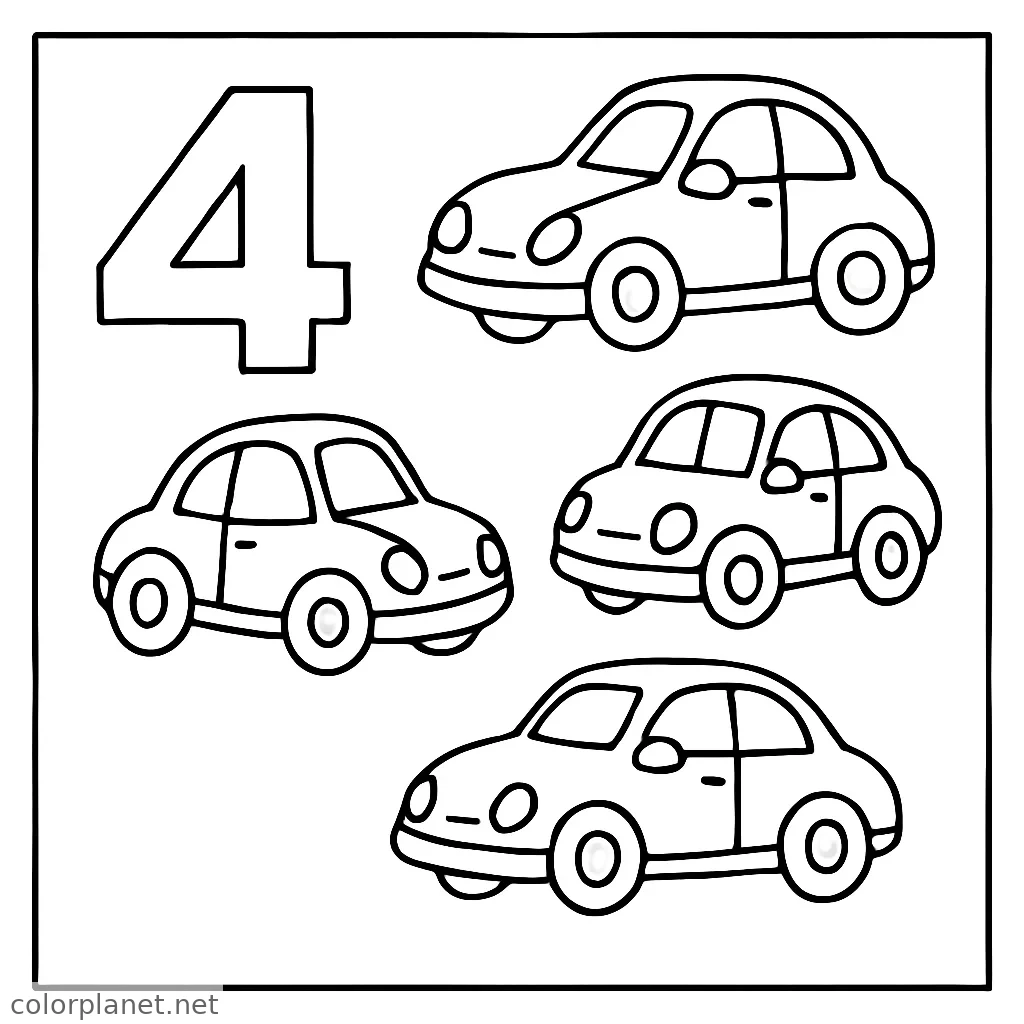 Number 4 Cars Coloring Page – Free Printable Coloring Page - ColorPlanet