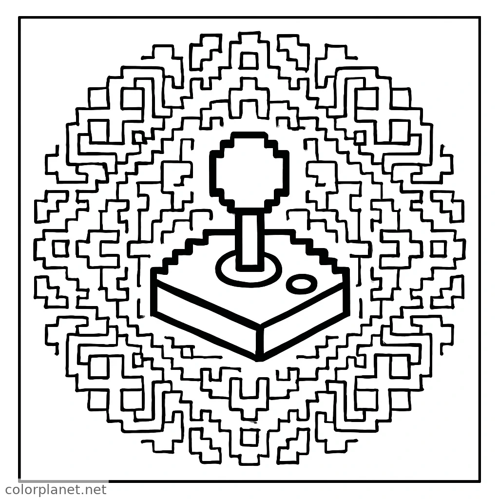 8-Bit Pixel Mandala Arcade Joystick Coloring Page - ColorPlanet